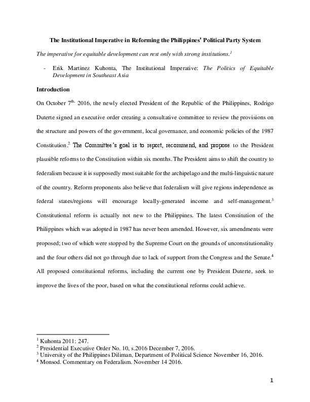 (DOC) The Institutional Imperative in Reforming the Philippines ...