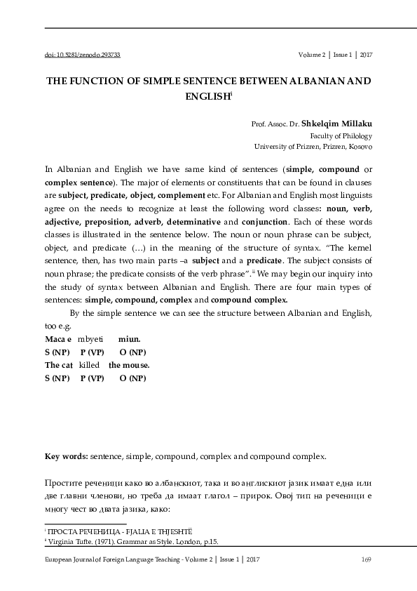 (DOC) THE FUNCTION OF SIMPLE SENTENCE BETWEEN ALBANIAN AND ENGLISH.doc