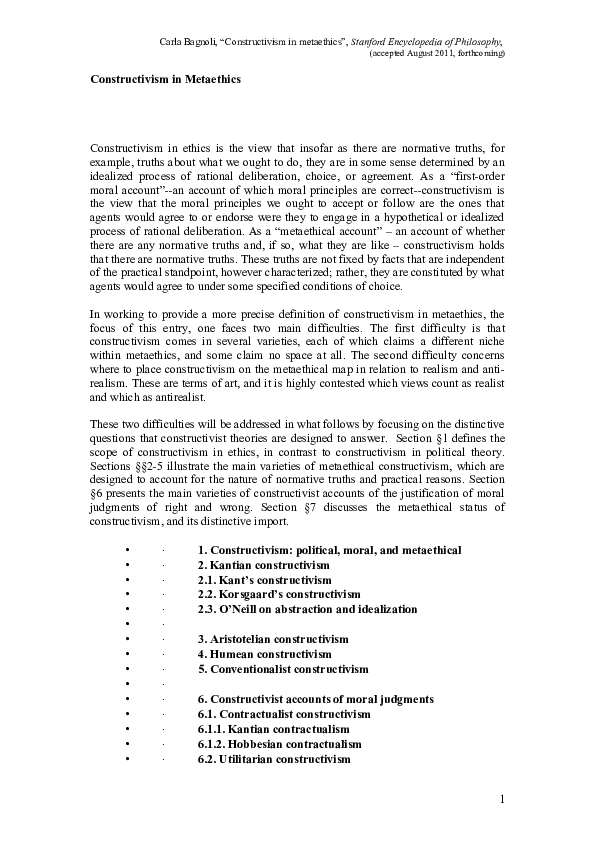 (DOC) Constructivism in metaethics