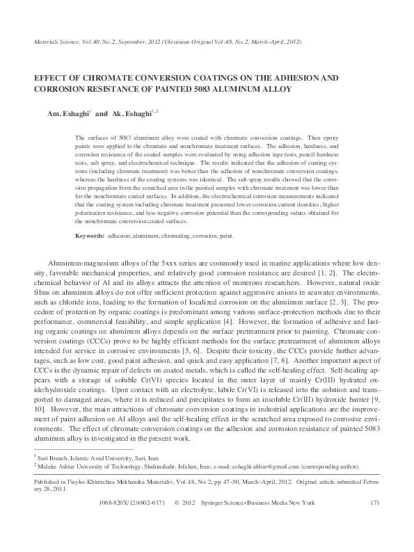 (PDF) The Role of Chromate Conversion Coating in the Filiform Corrosion ...