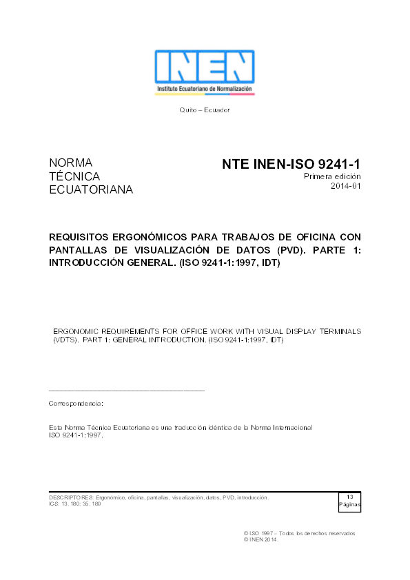 (PDF) NTE INEN-ISO 9241-1 REQUISITOS ERGONÓMICOS PARA TRABAJOS DE ...