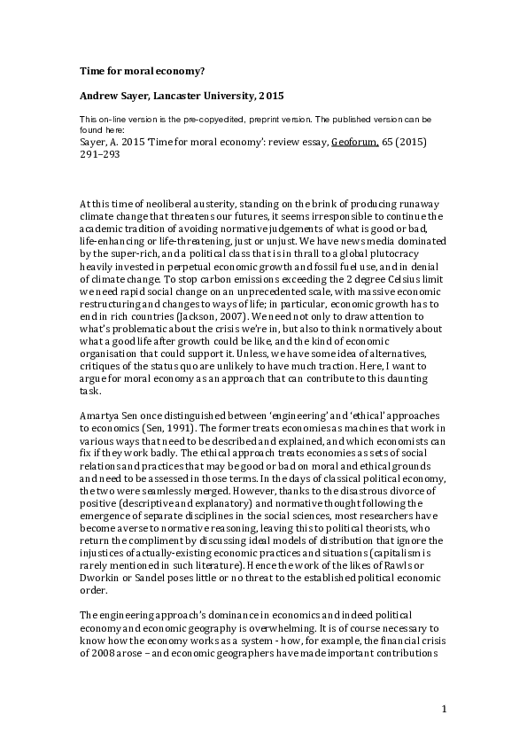 (PDF) Time for moral economy