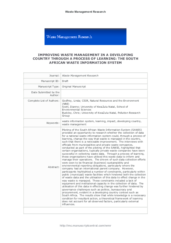 (PDF) Improving waste management through a process of learning: the ...