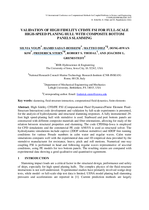 (PDF) CFD/FE FSI Validation for High-Speed Hulls
