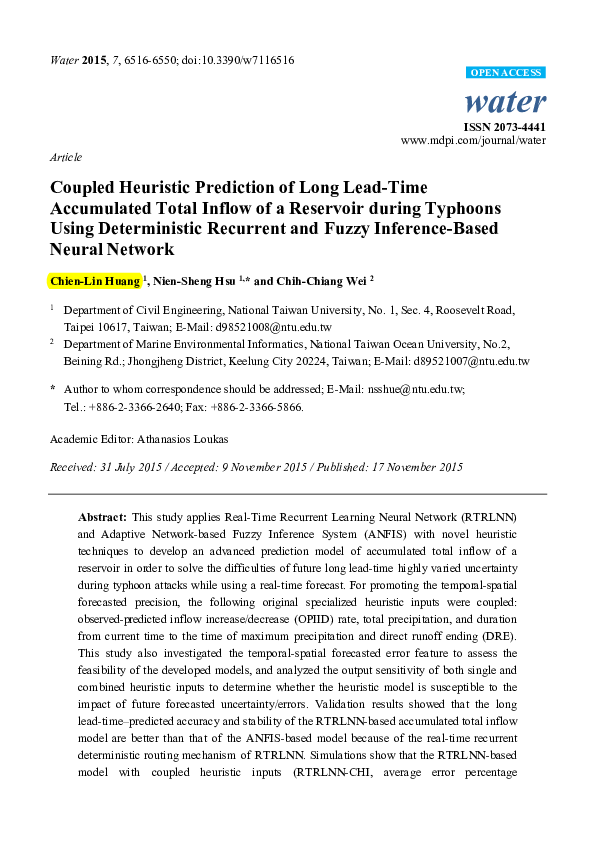 (PDF) Coupled Heuristic Prediction of Long Lead-Time Accumulated Total Inflow of a Reservoir ...