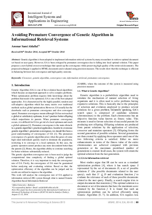 Pdf Avoiding Premature Convergence Of Genetic Algorithm In Informational Retrieval Systems