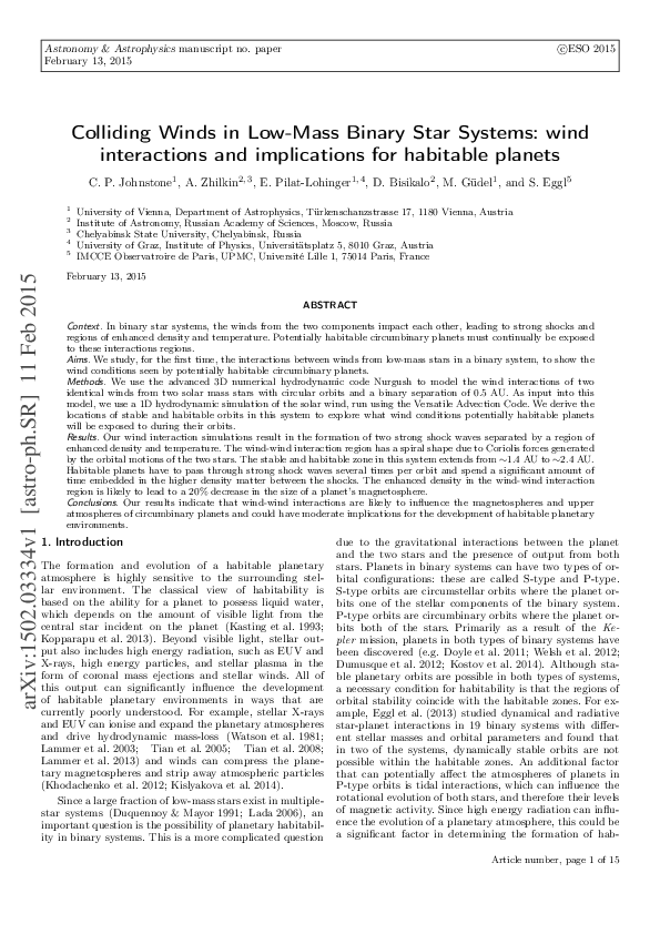 (PDF) Colliding Winds in Low-Mass Binary Star Systems: wind interactions and implications for ...