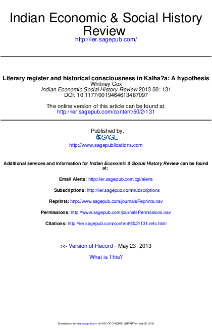 (PDF) Literary register and historical consciousness in Kalhaṇa: A ...