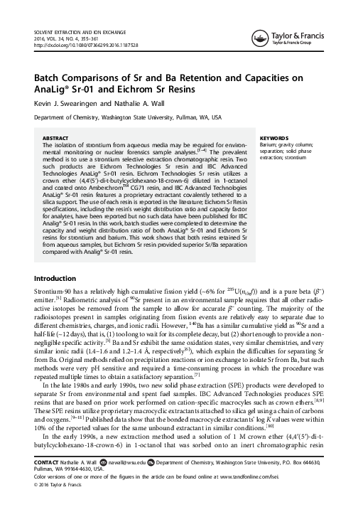 (PDF) Batch Comparisons of Sr and Ba Retention and Capacities on AnaLig ...