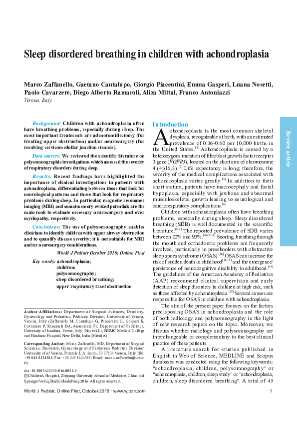 (PDF) Sleep disordered breathing in achondroplasia Sleep disordered ...