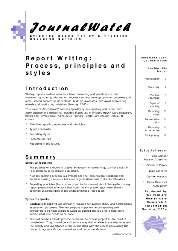 (PDF) Report Writing: Process, principles and styles