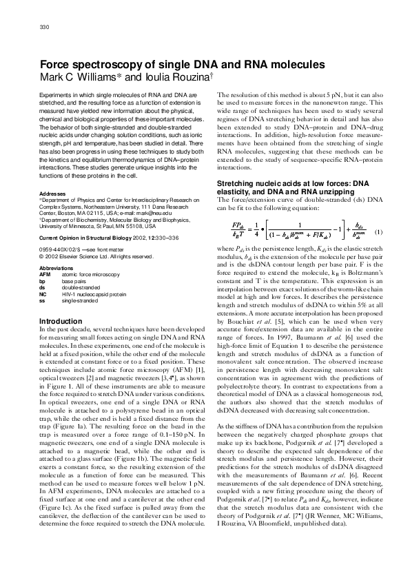 (PDF) Force spectroscopy of single DNA and RNA molecules | Ioulia ...