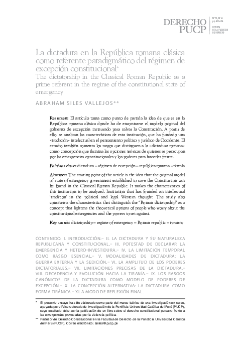 (PDF) La dictadura en la República romana clásica como referente ...