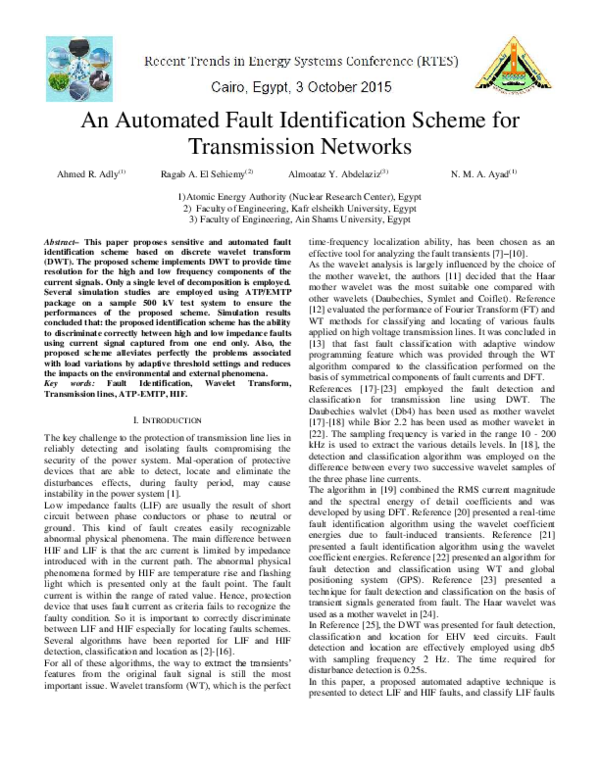 (PDF) An Automated Fault Identification Scheme for Transmission Networks