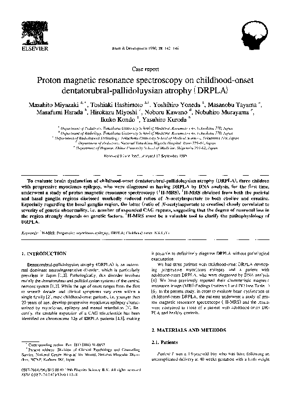 (PDF) Proton magnetic resonance spectroscopy on childhood-onset ...