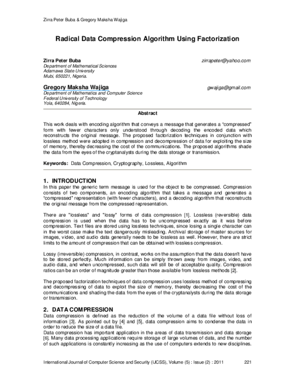 Pdf Radical Data Compression Algorithm Using Factorization 4029