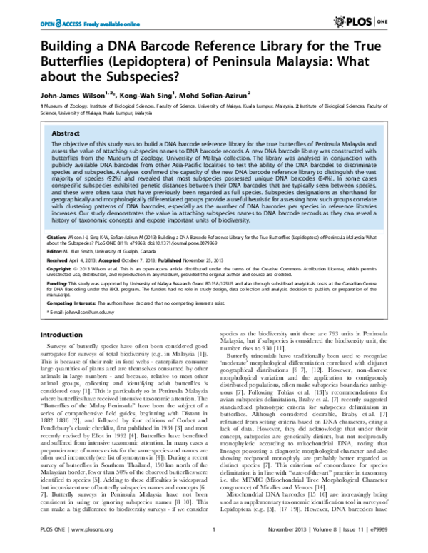 (PDF) Building a DNA Barcode Reference Library for the True Butterflies ...