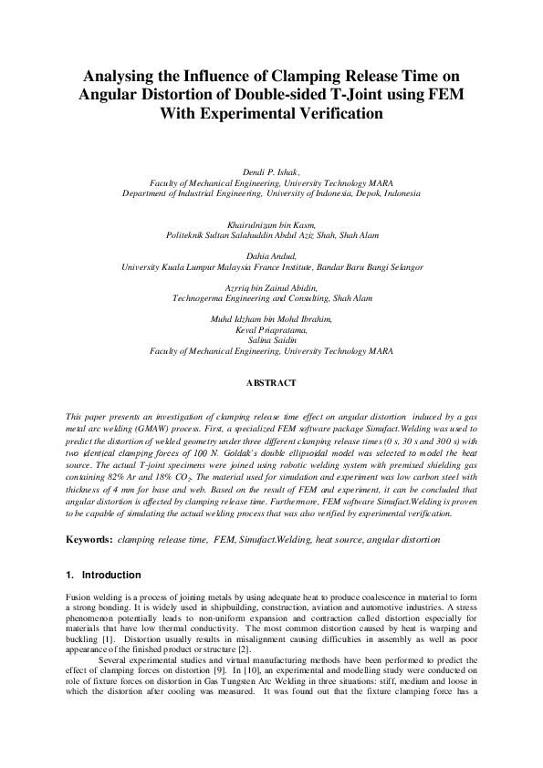 (PDF) Virtual manufacturing of Welding Distortion on Multi pass Welding of the Tubular T Joint