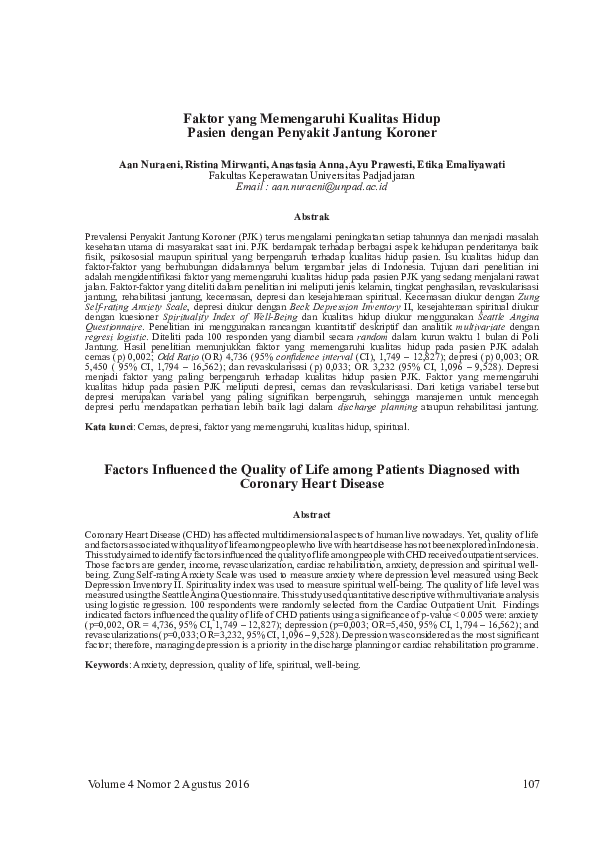 (PDF) Faktor yang Memengaruhi Kualitas Hidup Pasien dengan Penyakit ...