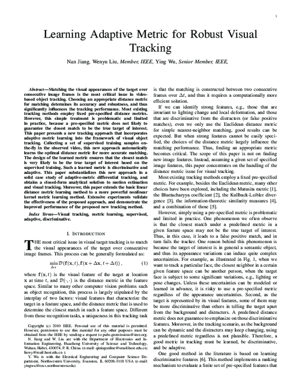 (PDF) Learning Adaptive Metric for Robust Visual Tracking