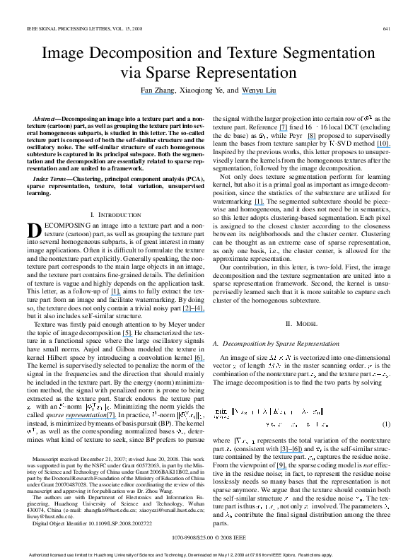 (PDF) Image Decomposition and Texture Segmentation via Sparse ...