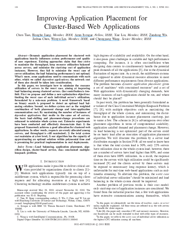 (PDF) Improving Application Placement for Cluster-Based Web Applications