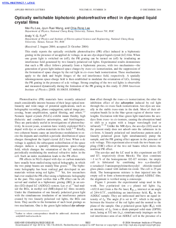 (PDF) Optically switchable biphotonic photorefractive effect in dye ...