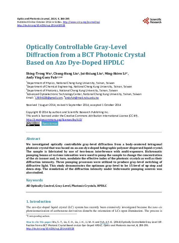 (PDF) Optically Controllable Gray-Level Diffraction from a BCT Photonic ...