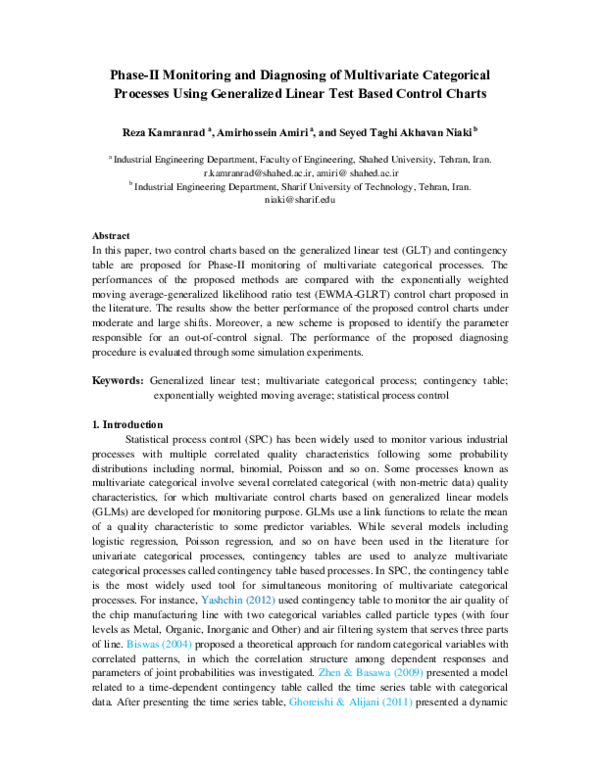 Pdf Phase Ii Monitoring And Diagnosing Of Multivariate Categorical Processes Using Generalized