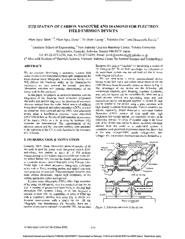 (PDF) Utilization of carbon nanotube and diamond for electron field emission devices