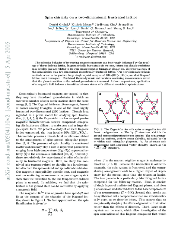 (PDF) Spin chirality on a two-dimensional frustrated lattice