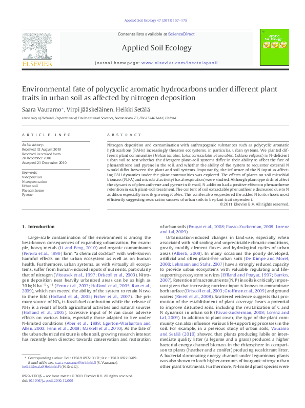 (PDF) Environmental fate of polycyclic aromatic hydrocarbons under different plant traits in ...