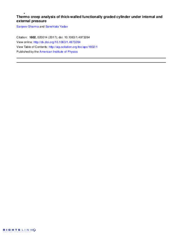 Pdf Thermo Creep Analysis Of Thick Walled Functionally Graded Cylinder Under Internal And