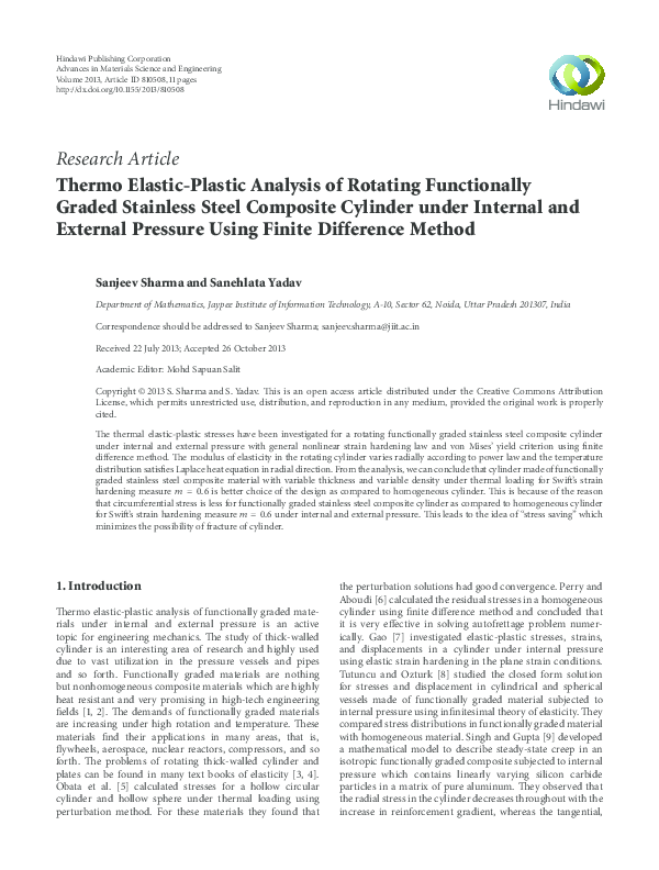 (PDF) Thermo Elastic-Plastic Analysis of Rotating Functionally Graded Stainless Steel Composite ...