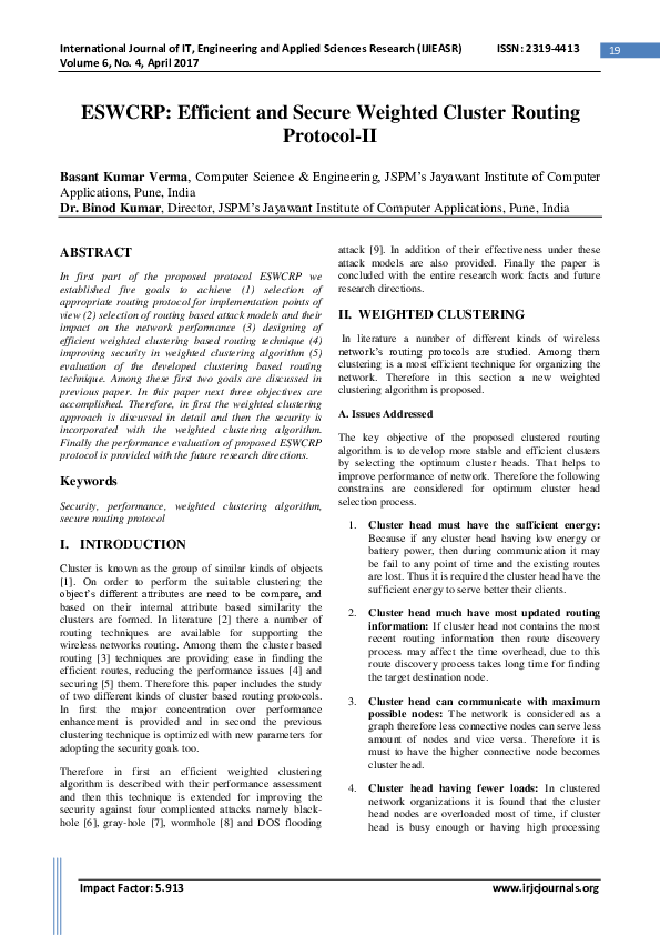 Pdf Eswcrp Secure Weighted Clustering Protocol Ii