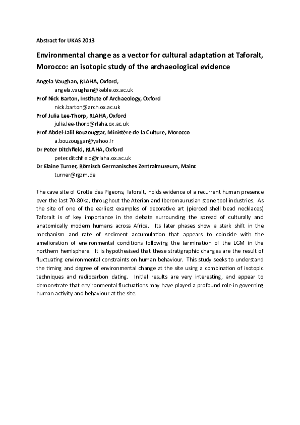 (DOC) Diet and Environment at Taforalt, Morocco: an isotopic study