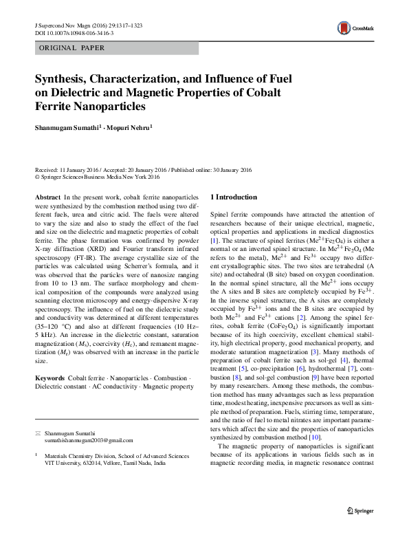 (PDF) Synthesis, Characterization, and Influence of Fuel on Dielectric and Magnetic Properties ...