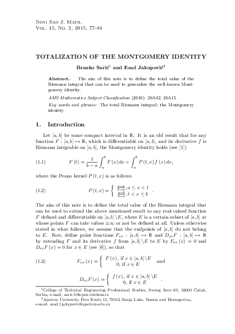(PDF) TOTALIZATION OF THE MONTGOMERY IDENTITY