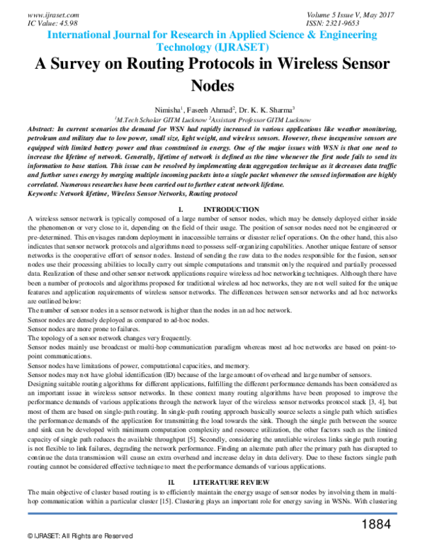 (PDF) A Survey on Routing Protocols in Wireless Sensor Nodes | Dr. Krishan Kumar Sharma ...