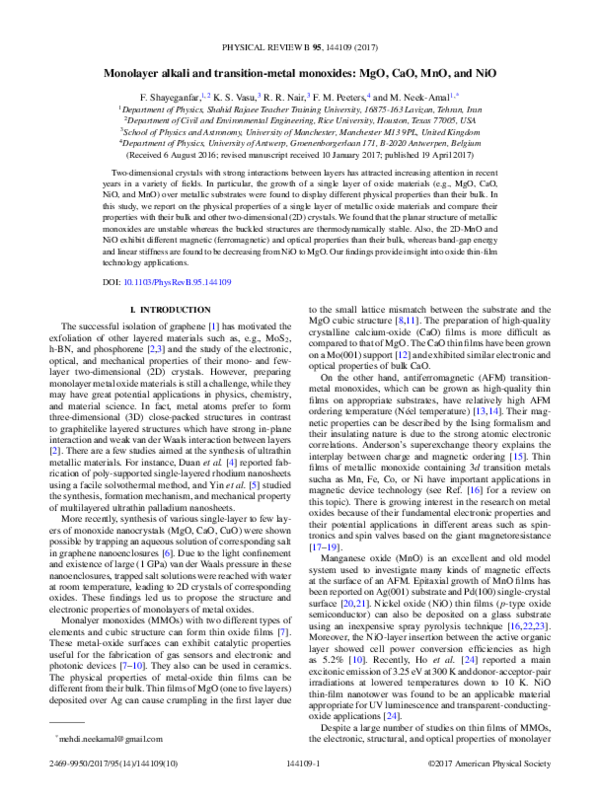 Monolayer alkali and transition-metal monoxides: MgO, CaO, MnO, and NiO