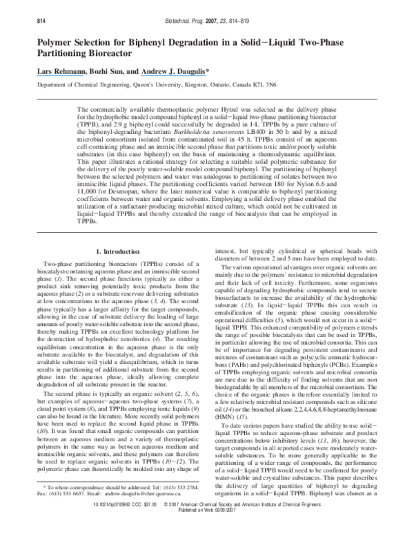 (PDF) Polymer Selection for Biphenyl Degradation in a Solid-Liquid Two ...