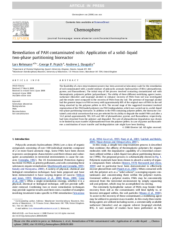 (PDF) Remediation of PAH contaminated soils: Application of a solid ...