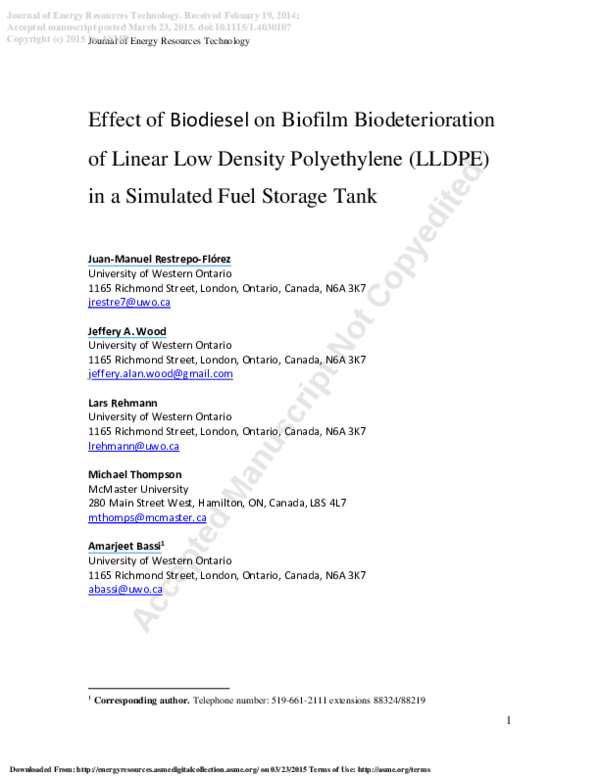 (PDF) Effect of Biodiesel on Biofilm Biodeterioration of Linear Low ...