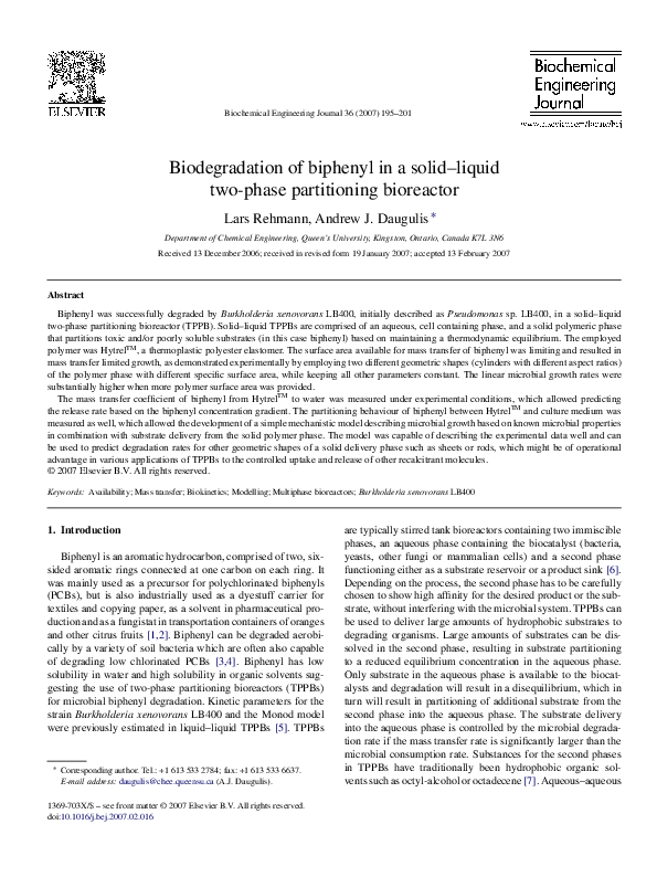 (PDF) Biodegradation of biphenyl in a solid–liquid two-phase ...
