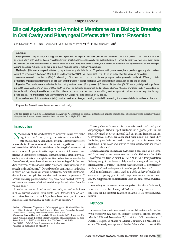 (PDF) Clinical application of amniotic membrane as a biologic dressing ...