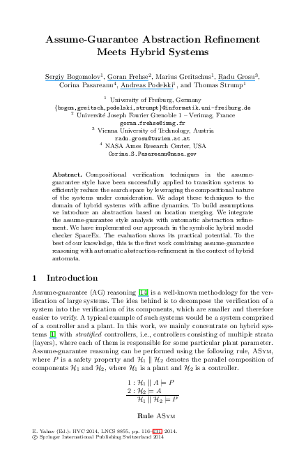(PDF) Assume-Guarantee Abstraction Refinement Meets Hybrid Systems
