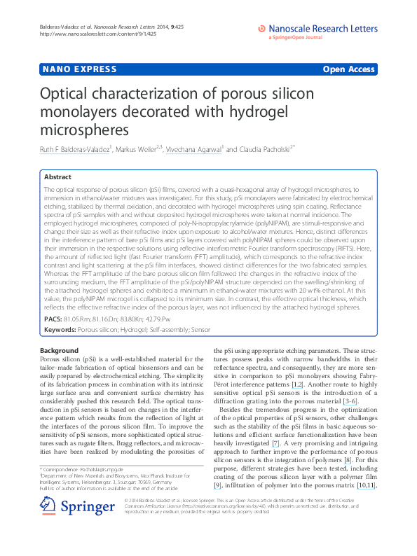 (PDF) Optical characterization of porous silicon monolayers decorated ...