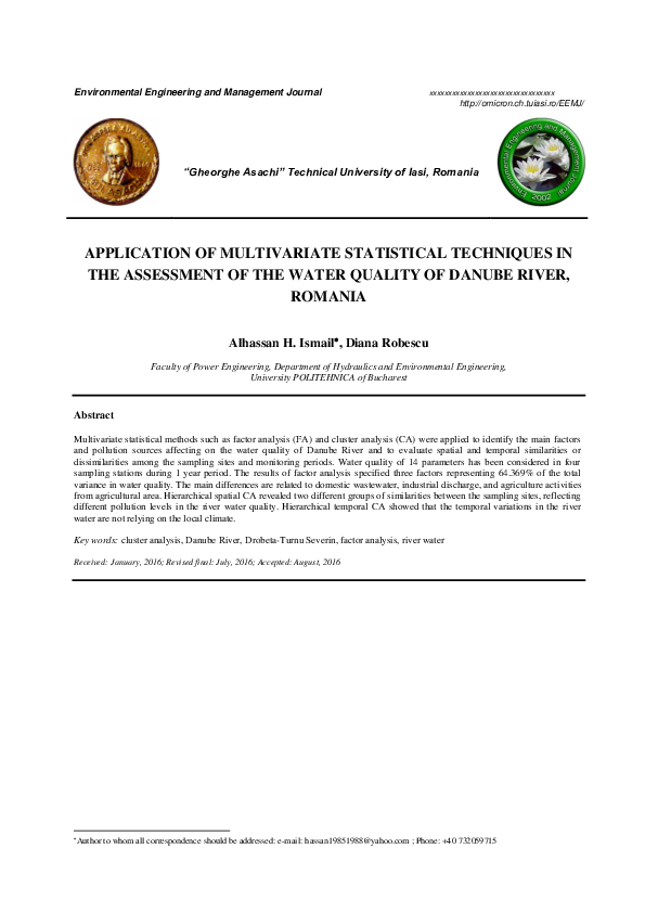 Pdf Application Of Multivariate Statistical Techniques In The Assessment Of The Water Quality