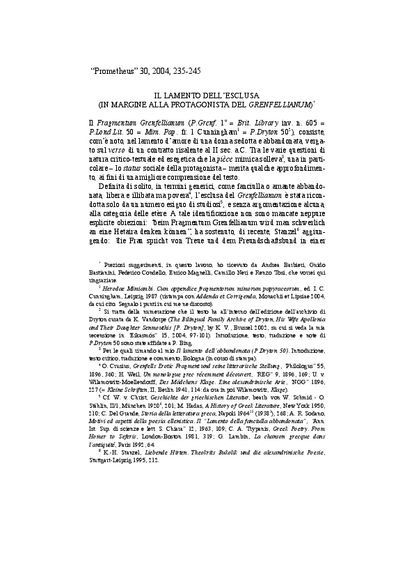 (PDF) Il lamento dell'esclusa: in margine alla protagonista del ...