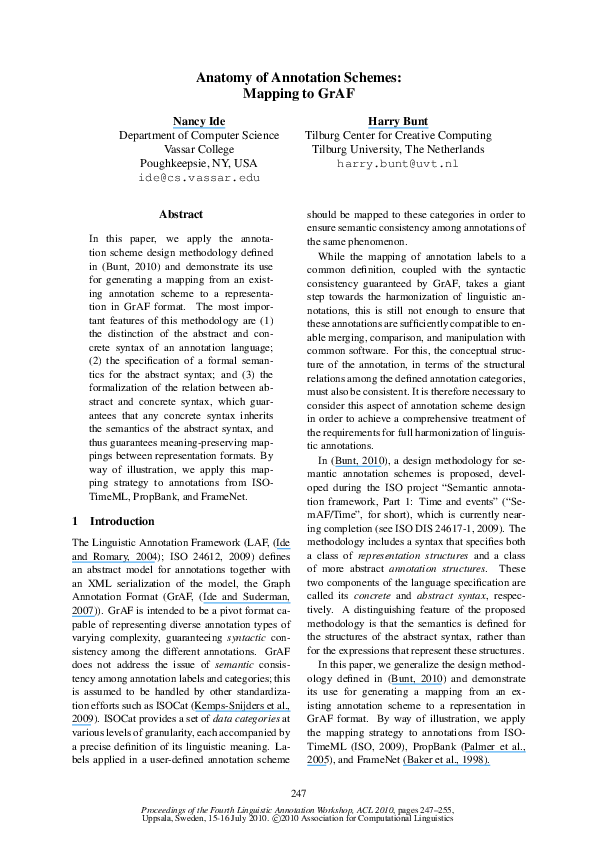 (PDF) Anatomy of annotation schemes: mapping to GrAF